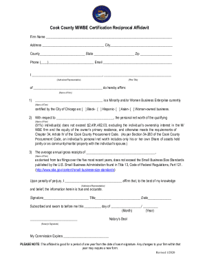 Fillable Online Cook County M/WBE Certification Reciprocal Affidavit ...