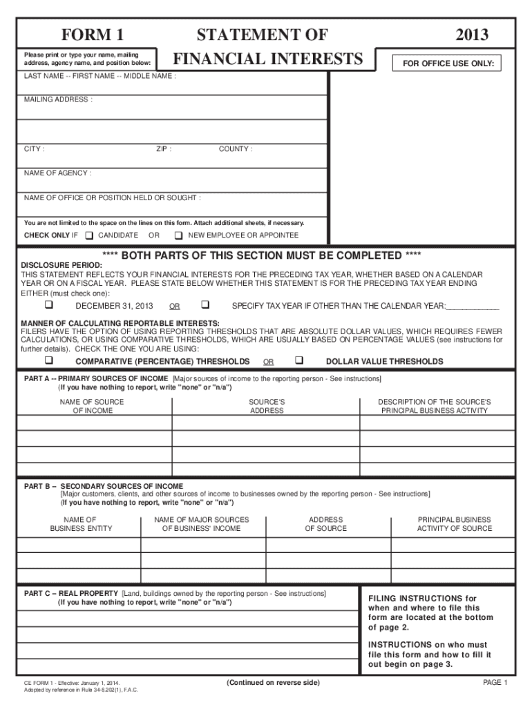Fillable Online FORM 1 STATEMENT OF 2020 FINANCIAL INTERESTS FOR OFFICE ...