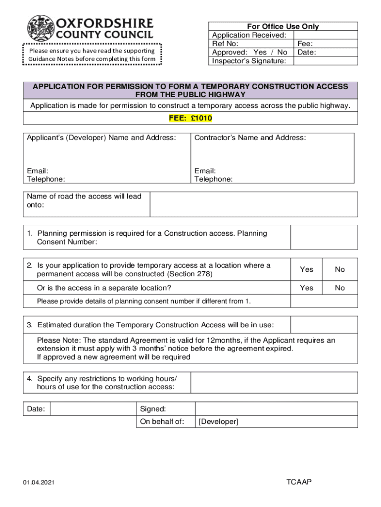 Fillable Online APPLICATION FOR PERMISSION TO FORM A TEMPORARY ...