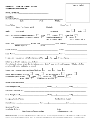 Fillable Online Chesapeake Center for Student Success Student Information Form Fax Email Print ...