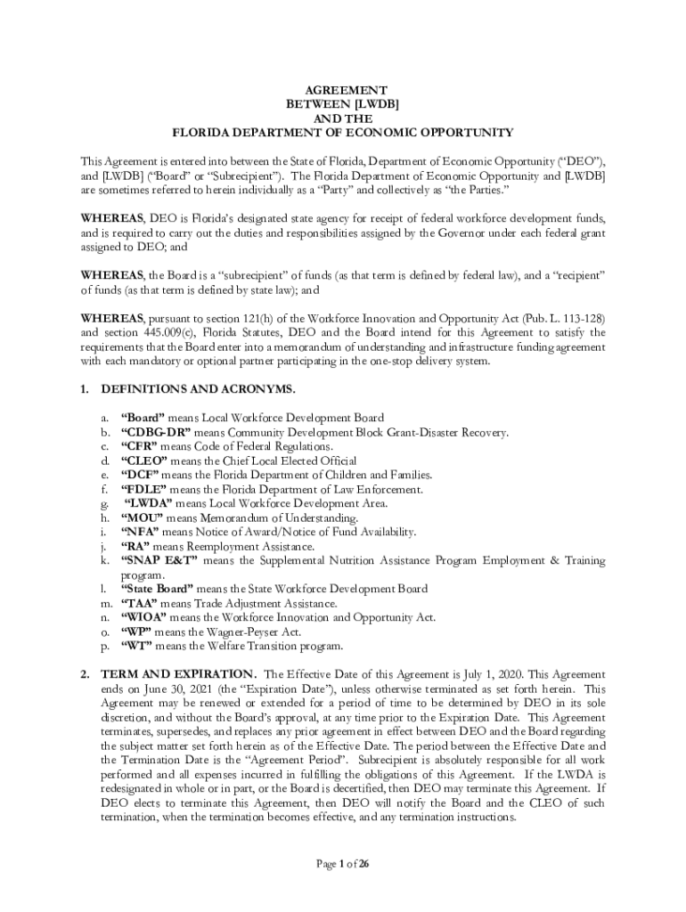Fillable Online www.floridajobs.orgdocsdefault-sourceAGREEMENT BETWEEN ...