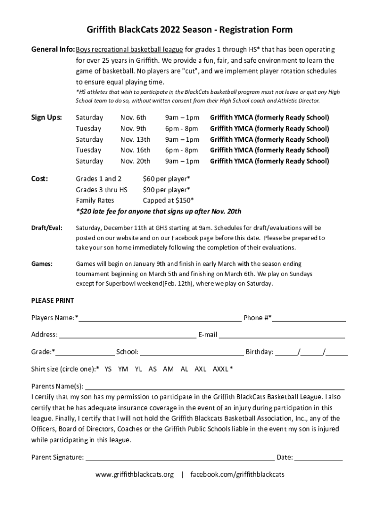 Fillable Online Registration Information - Griffith Youth Baseball - Cal Ripken Fax Email Print ...