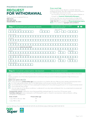 Fillable Online Transition to Retirement - Request for withdrawal - NGS ...