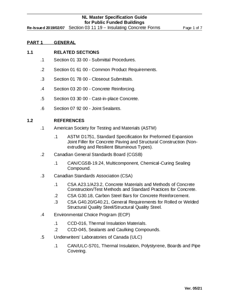 Insulating Concrete s. NL Master Specification Guide for Public Funded ...