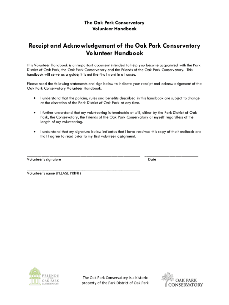 Fillable Online fopcon.orgwp-contentuploadsReceipt and Acknowledgement of the Oak Park ...