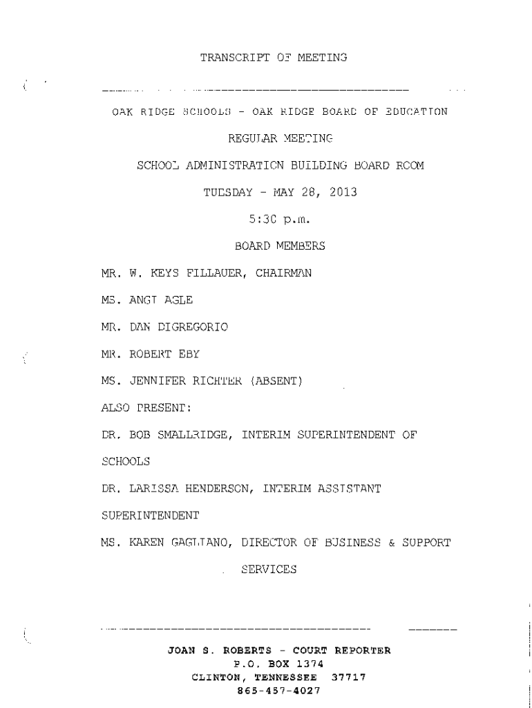 Fillable Online TRANSCRIPT OF MEETING Fax Email Print - pdfFiller