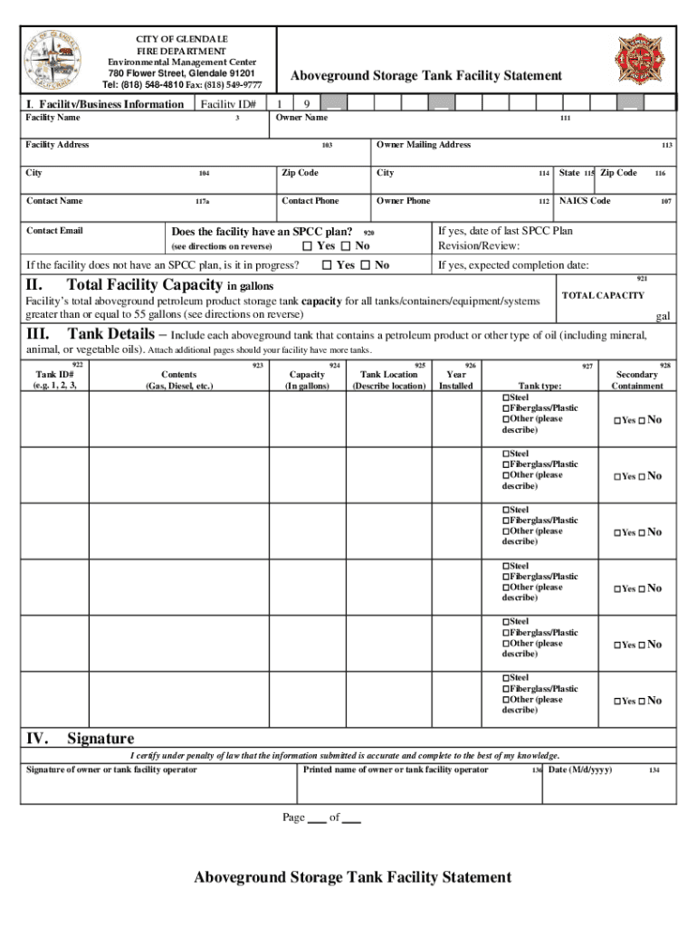 Fillable Online Aboveground Storage Tank Facility Statement1.doc Fax ...