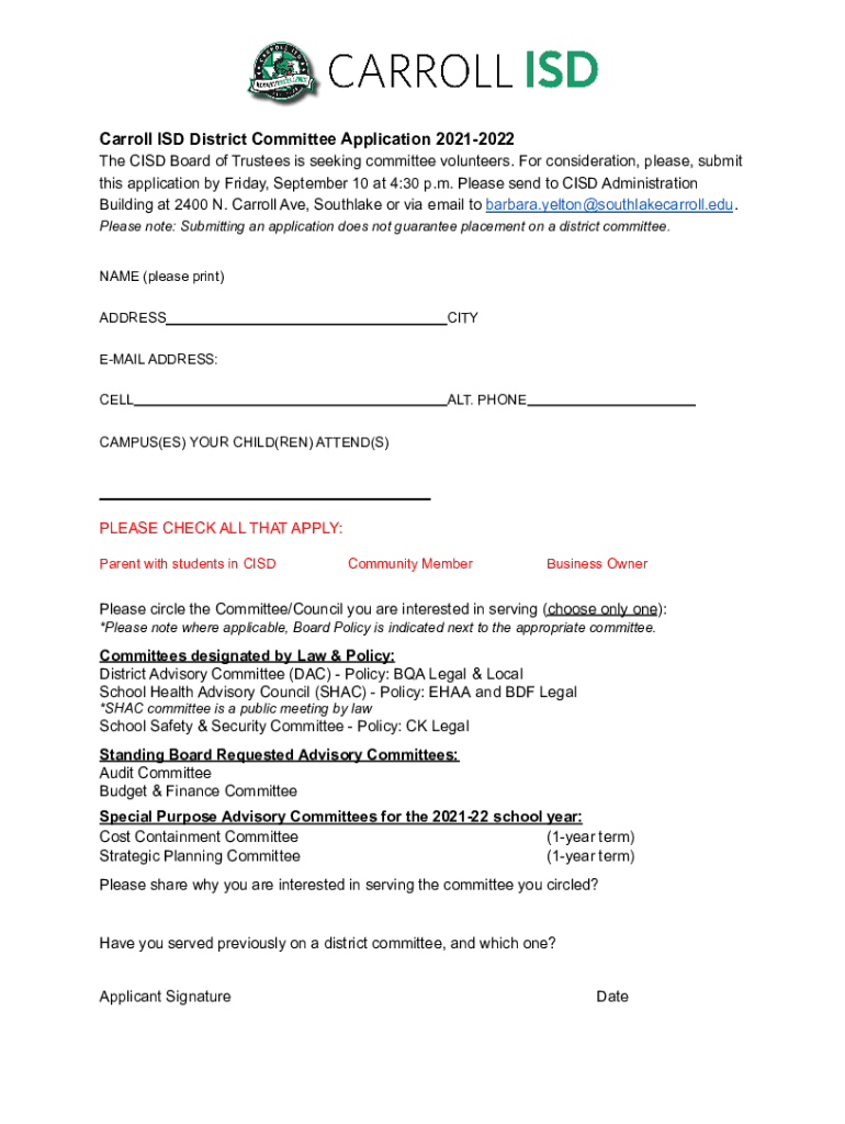 Fillable Online Sample Committee Application Form Fax Email Print ...
