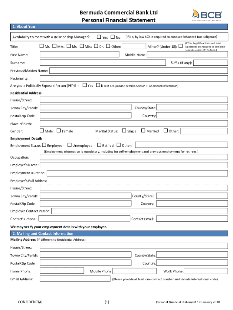 Fillable Online Bermuda Commercial Bank Ltd Personal Financial ...