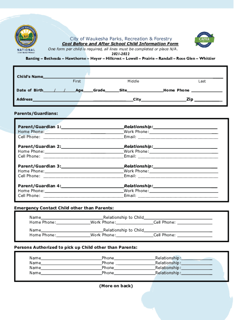Fillable Online cms8.revize.comrevizewaukeshaCity of Waukesha Parks, Recreation & Forestry Cool ...