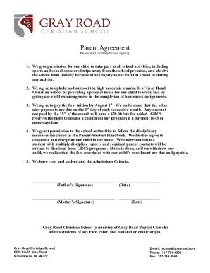 Fillable Online Heritage Christian Academy Parent Agreement Fax Email Print - pdfFiller