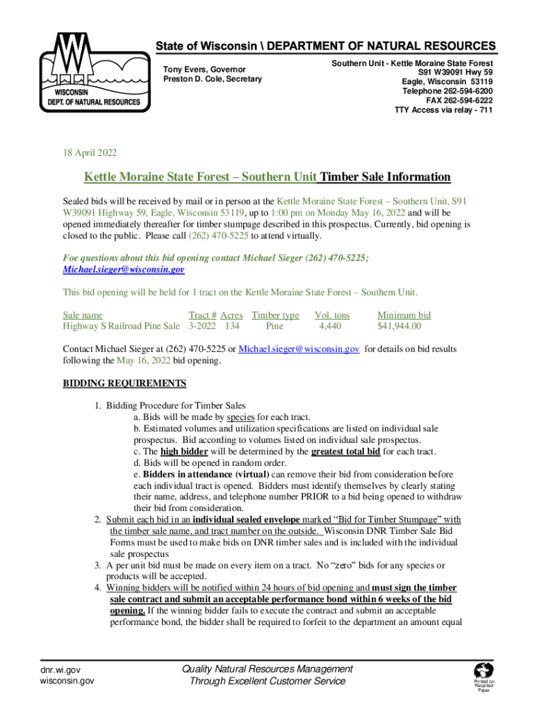 Fillable Online dnr wisconsin State of Wisconsin Tony Evers, Governor ...