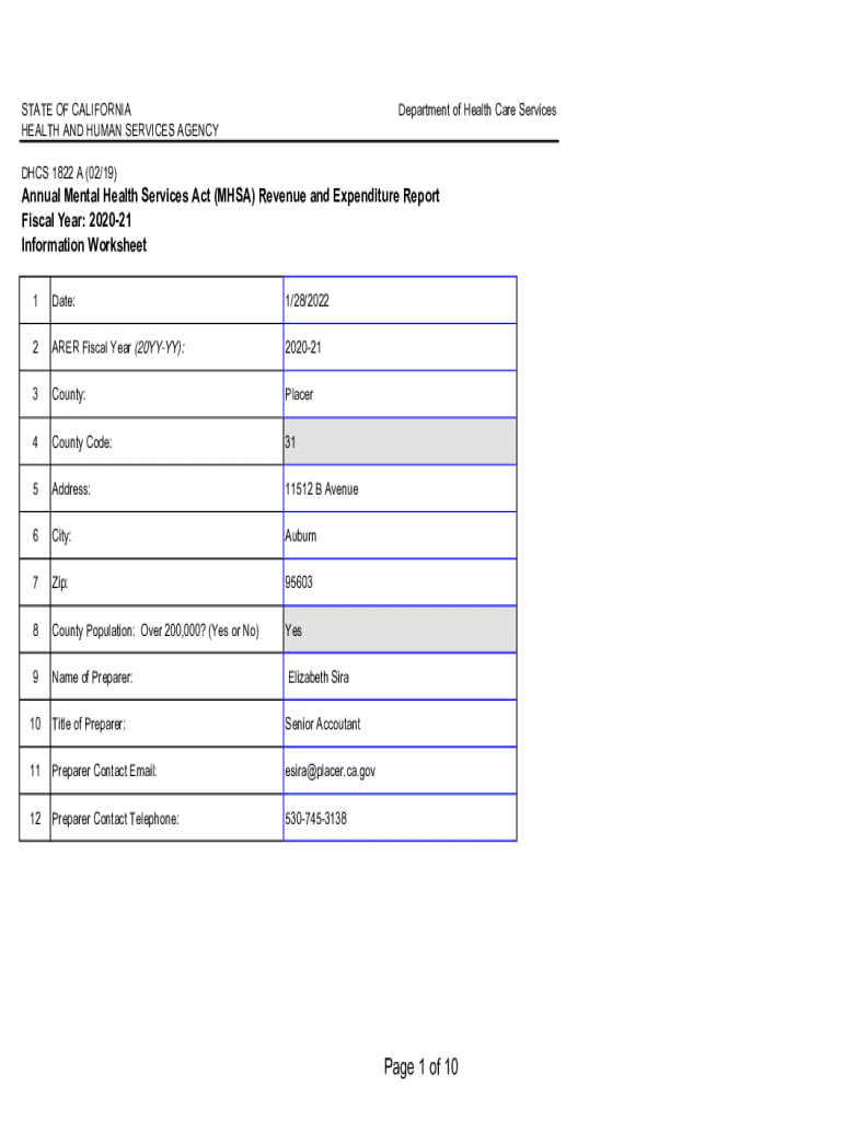 Fillable Online DHCS1822A-JMHSARevenueandExpenditureReport-revised.xlsm Fax Email Print - pdfFiller