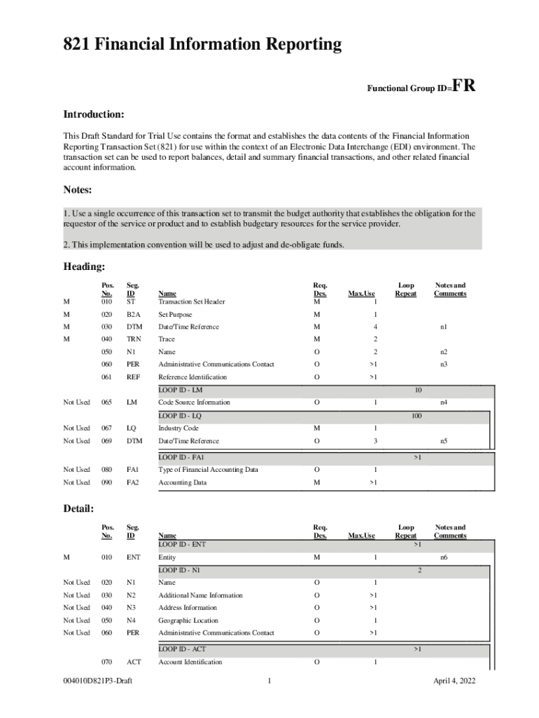Fillable Online EDI 821 Transaction Set, Financial Ination Reporting ...
