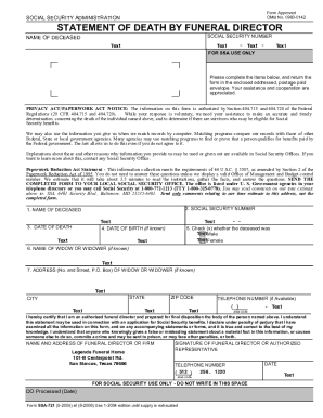 Fillable Online Get the free Form SSA-721 Statement of Death by Funeral Director - OMB ... Fax ...