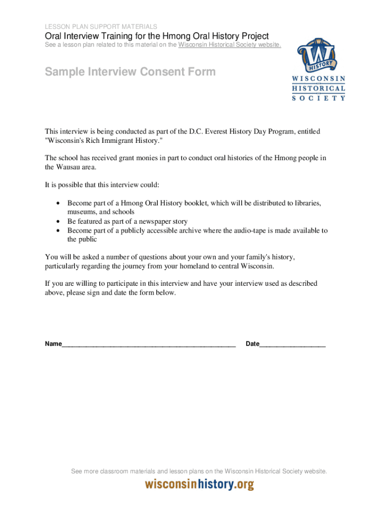 Fillable Online Sample Consent Form - Oral History Interview Training ...