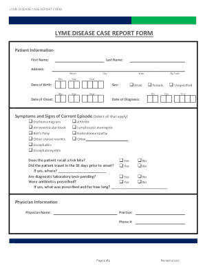Fillable Online Lyme Disease Case Report Form. Lyme Disease Case Report ...