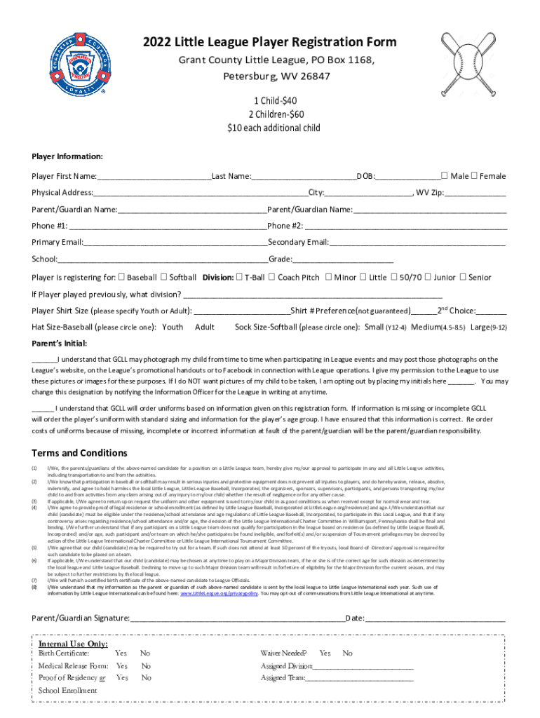 Fillable Online dt5602vnjxv0c.cloudfront.netportals11188Little League Player Registration Form ...