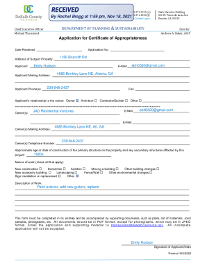 Fillable Online Application for Certificate of Appropriateness By Rachel Bragg at 1 ... Fax ...