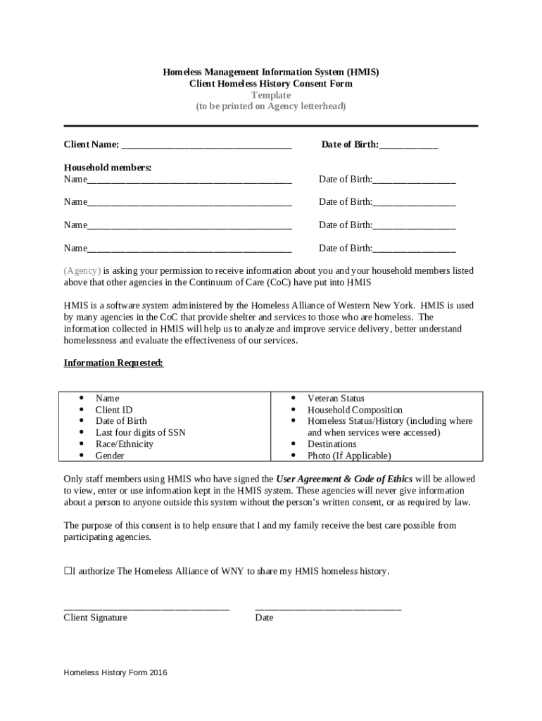 Homeless Management Ination System (HMIS) Doc Template | pdfFiller