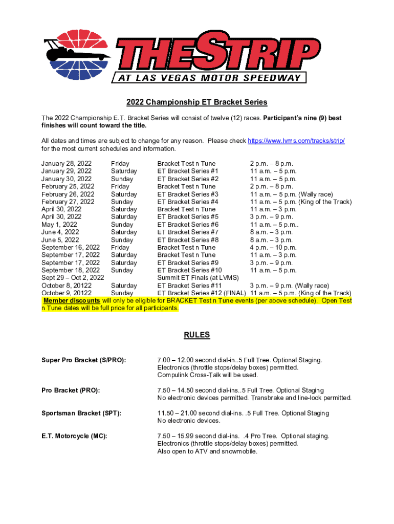 Fillable Online 2022 Championship ET Bracket Series - Las Vegas Motor ...