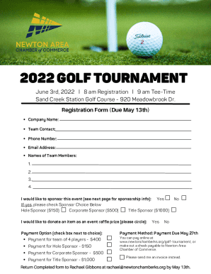 Fillable Online July 2022 Golf Tournament Registration Form Fax Email ...