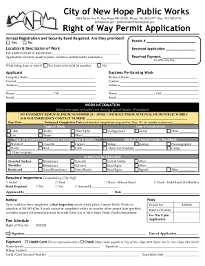 Fillable Online City of New Hope Public Works Right of Way Permit ...