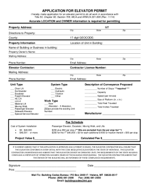 Fillable Online bsd dli mt APPLICATION FOR ELEVATOR PERMIT - bsd.dli.mt ...