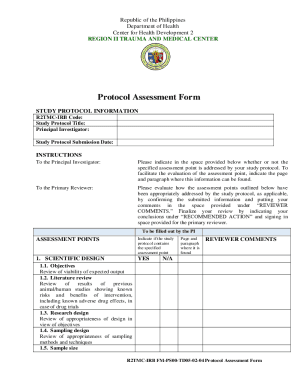 Fillable Online PROTOCOL ASSESSMENT FORM Fax Email Print - pdfFiller