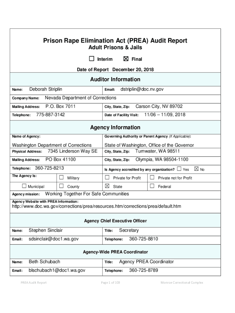 Fillable Online www.doc.wa.gov corrections preaPrison Rape Elimination ...