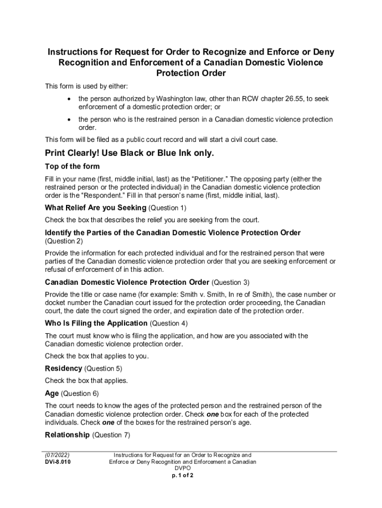 Fillable Online Instructions for Request for Order to Recognize and ...