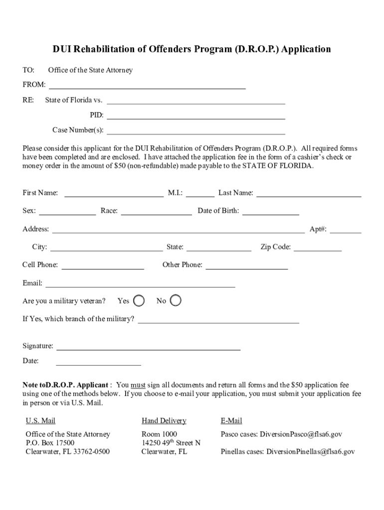 Fillable Online DUI Rehabilitation of Offenders Program (D.R.O.P ...