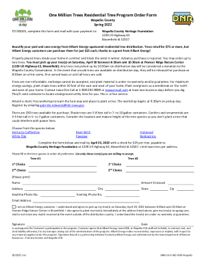 Fillable Online One Million Trees Residential Tree Program Order Form ...
