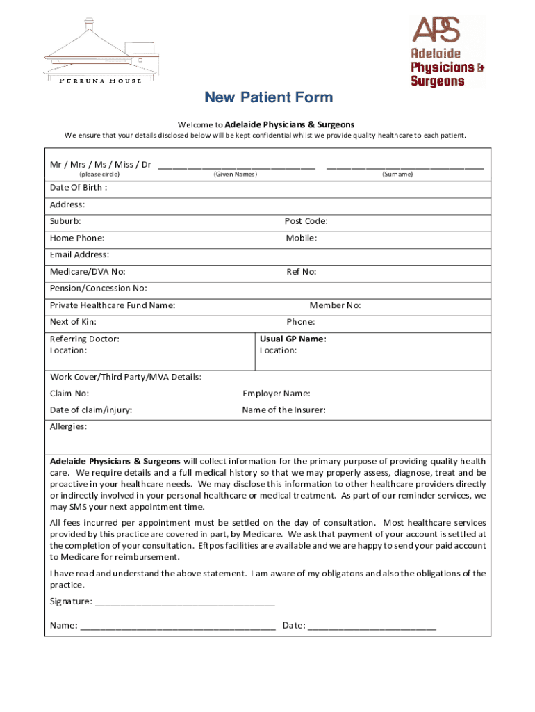 Fillable Online APS New Patient Form.docx Fax Email Print - pdfFiller