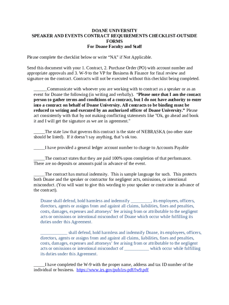 DOC Speaker And Event Contract Requirements Checklist-using Outside ...