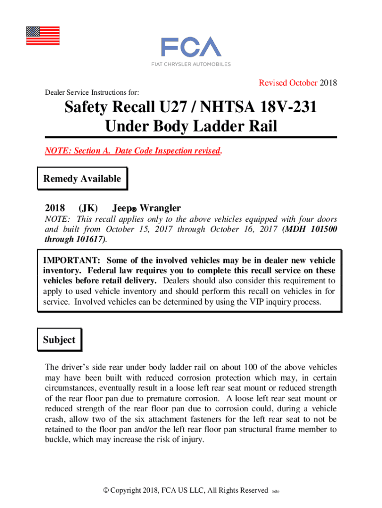Fillable Online Safety Recall U27 / NHTSA 18V-231 Under Body Ladder ...