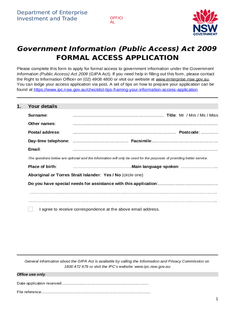 Template - GIPA Access Application August 2021 Doc Template | pdfFiller