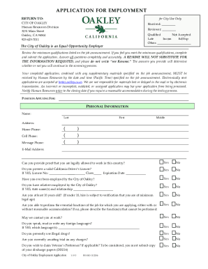 Fillable Online APPLICATION FOR EMPLOYMENT - ci.oakley.ca.us Fax Email ...