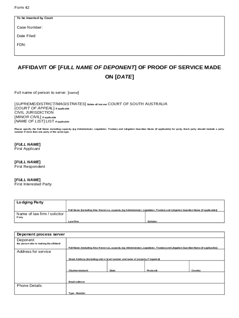 DOC 42 Affidavit of Proof of Service - Courts Administration Authority Doc Template | pdfFiller