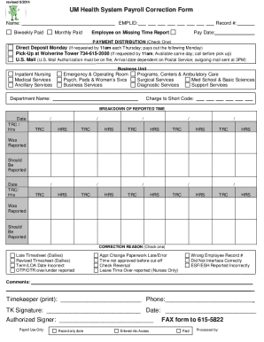 Fillable Online UMHS Payroll Adjustment/Correction Form Fax Email Print ...
