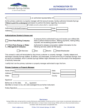 Fillable Online Authorization to Access/Manage Accounts. Authorization ...