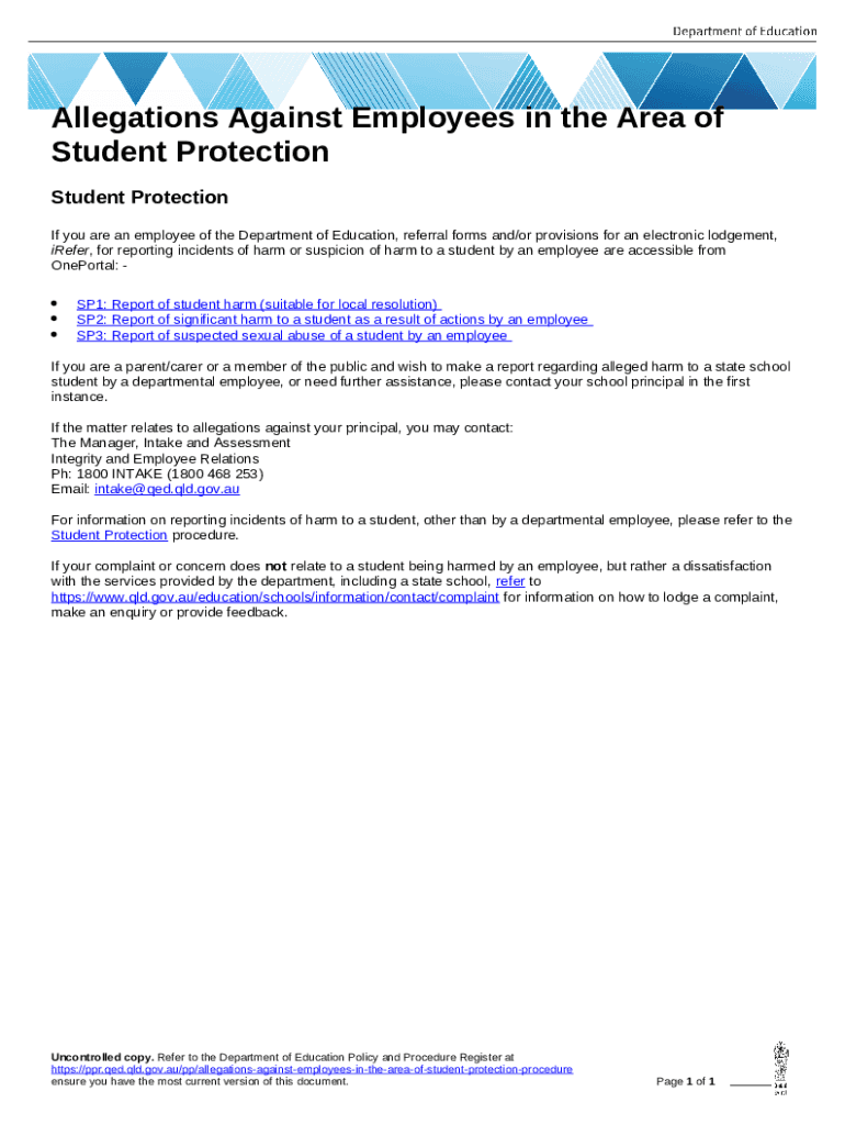 Student protection s - allegations against employees in the area of ...