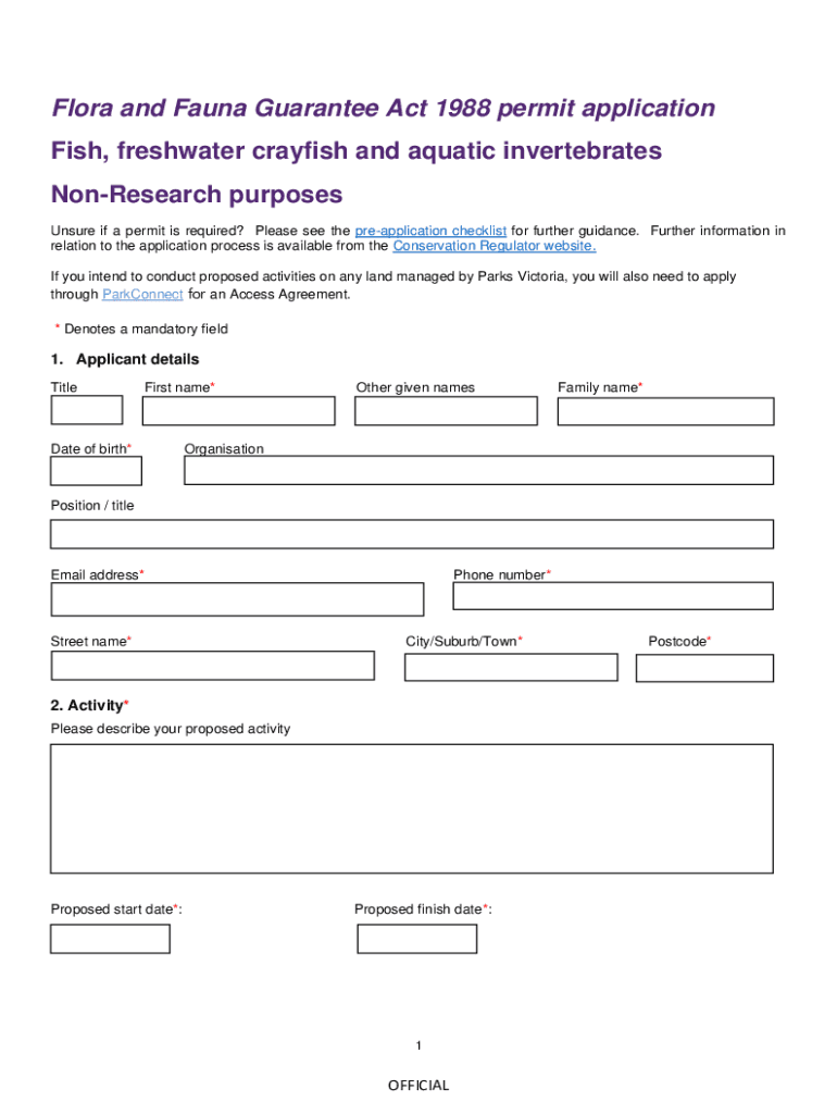 Fillable Online Research Permit ApplicationFish / freshwater crayfish ...