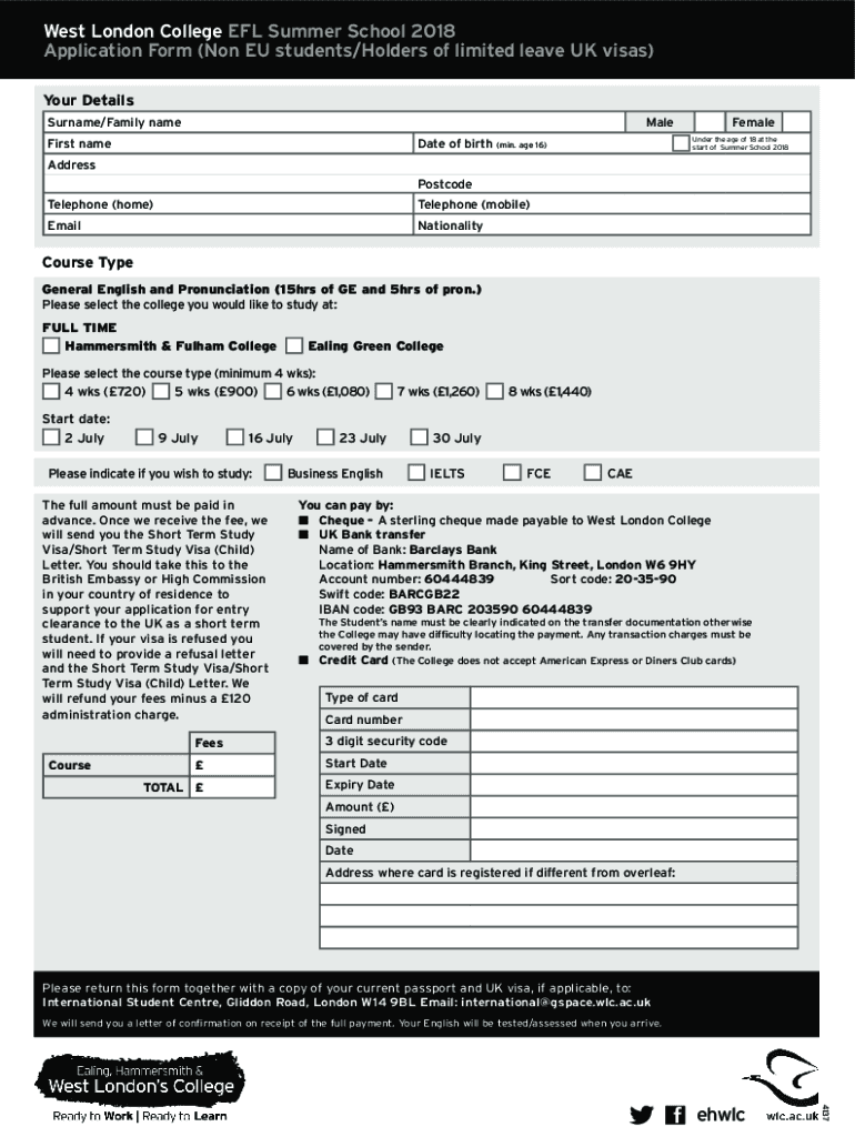Fillable Online www.wlc.ac.ukimagesdownloadsWest London College EFL ...