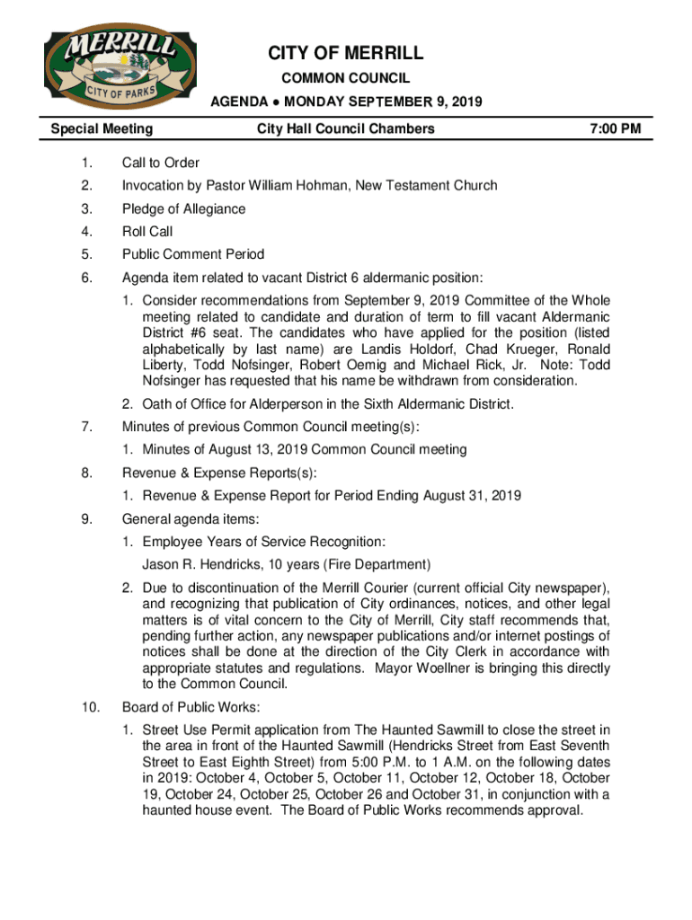Fillable Online www.ci.merrill.wi.usindexCommon Council - City of ...