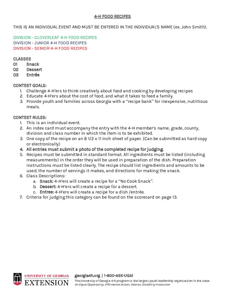 Fillable Online extension.uga.educontentdamCriteria for Judging 4-H ...