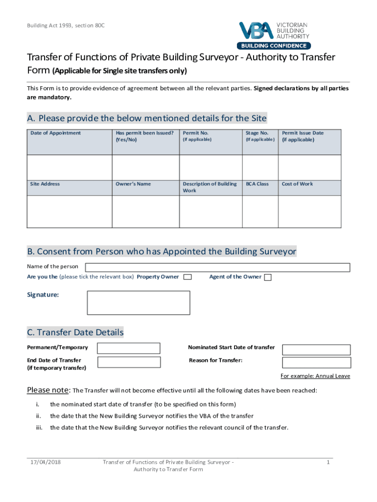 Fillable Online Authority to Transfer Form Single Site Transfers only ...