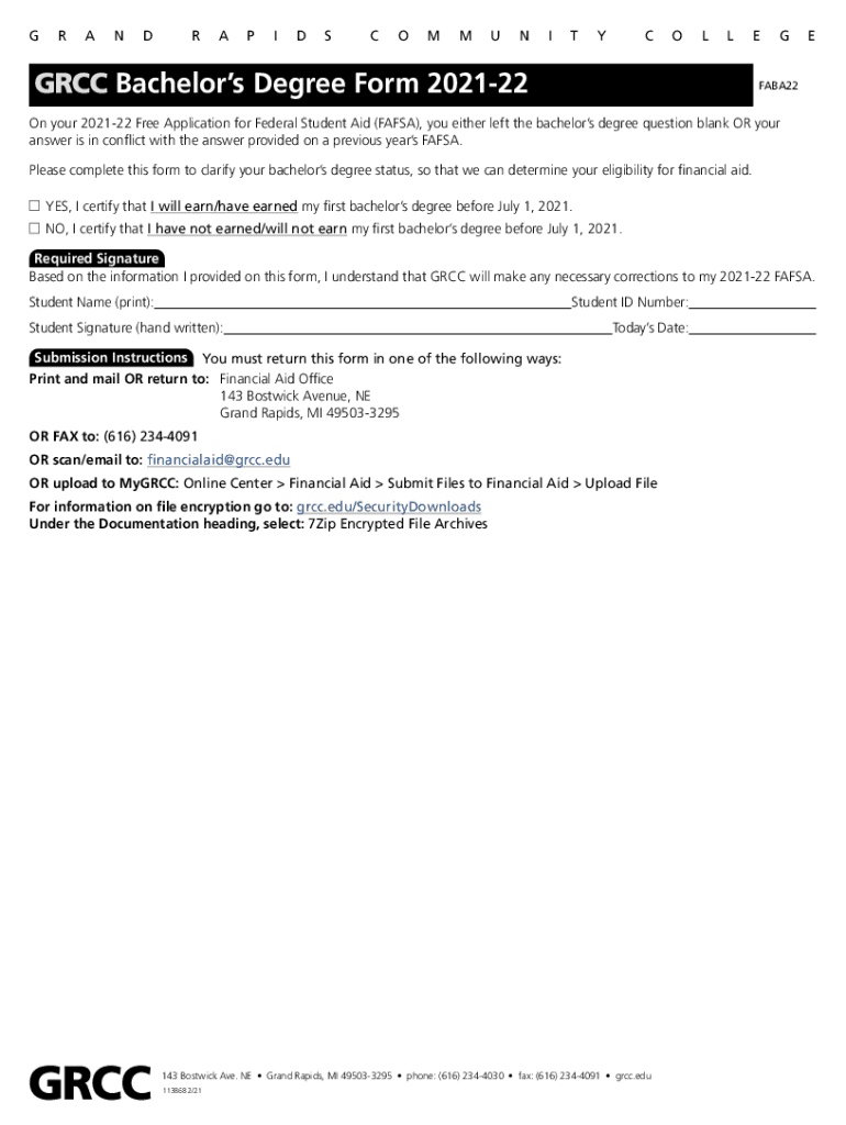 Bachelor’s Degree Form 2021-22 - Blank Fillable Template | Fill Out ...