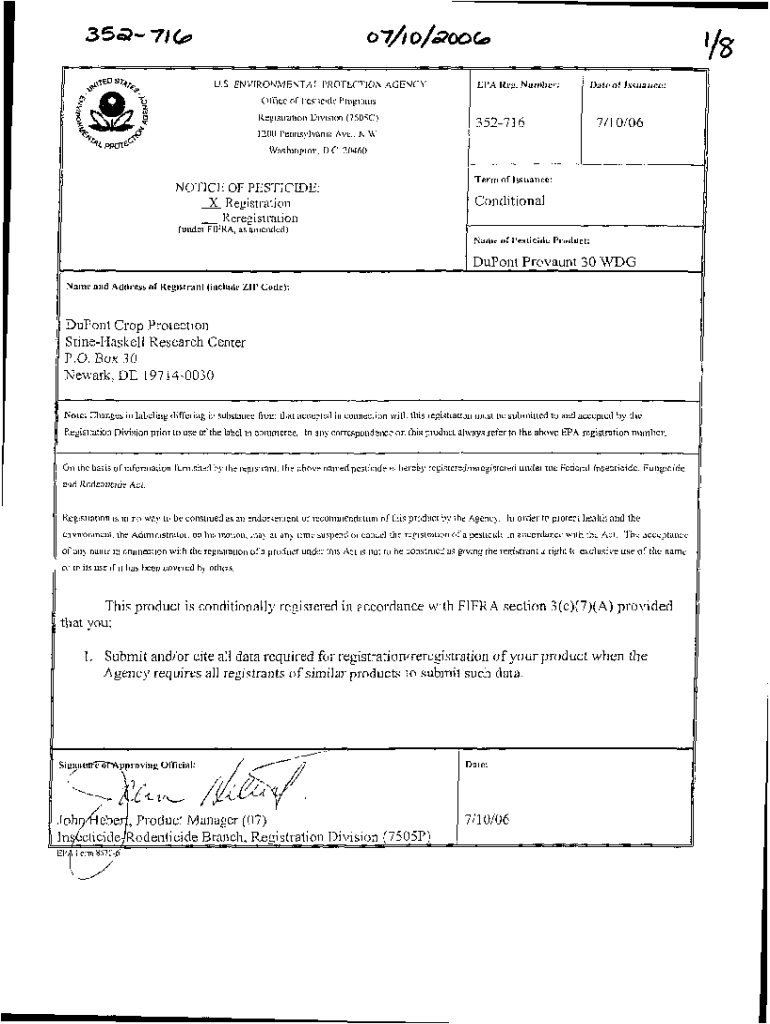 Fillable Online U.S. EPA, Pesticide Product Label, DUPONT PROVAUNT 30 ...