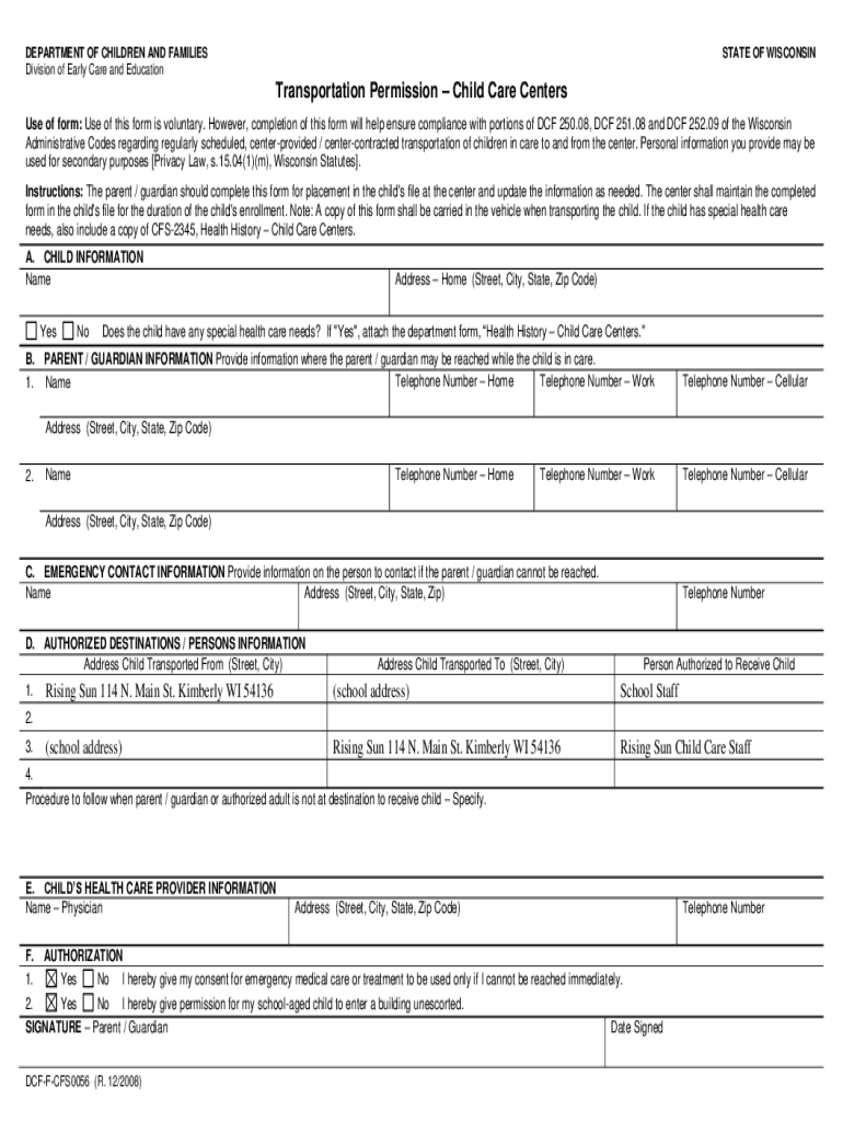 Fillable Online dcf.wisconsin.govfilesformsSafety and Emergency ...